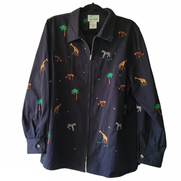 Vintage | Jackets & Coats | Vintage Black Cotton Zip Up Jacket Novelty ...